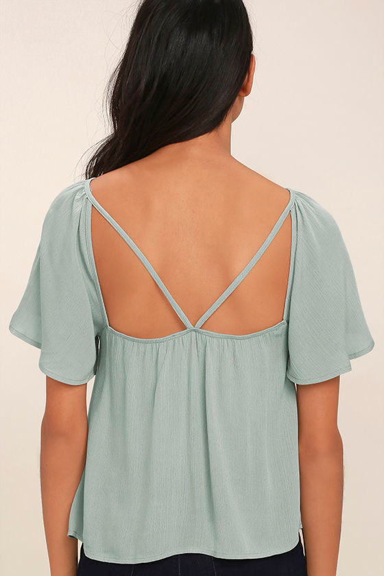 Lovely Slate Blue Top - Short Sleeve Top - Strappy Top - $30.00