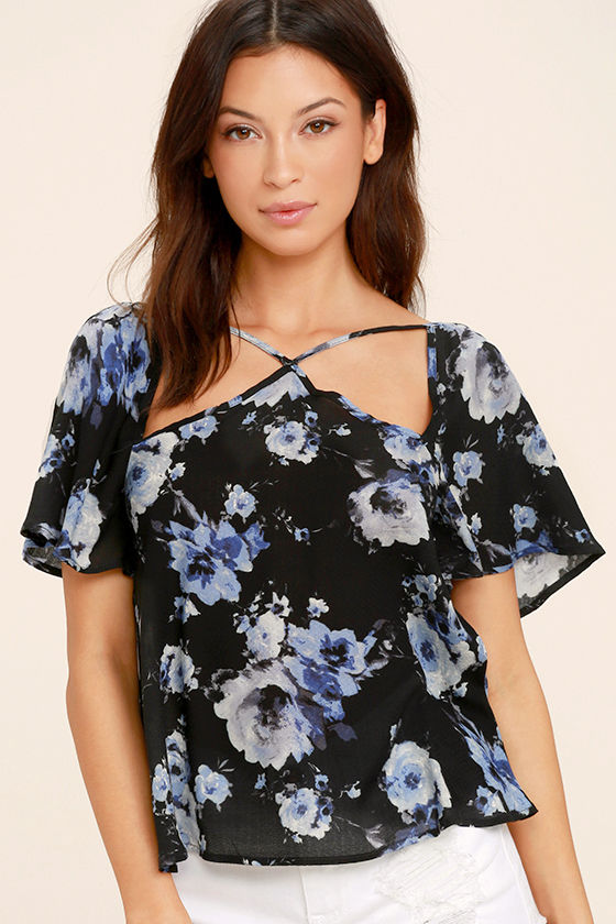 Lovely Black Top - Floral Print Top - Strappy Top - $34.00 - Lulus