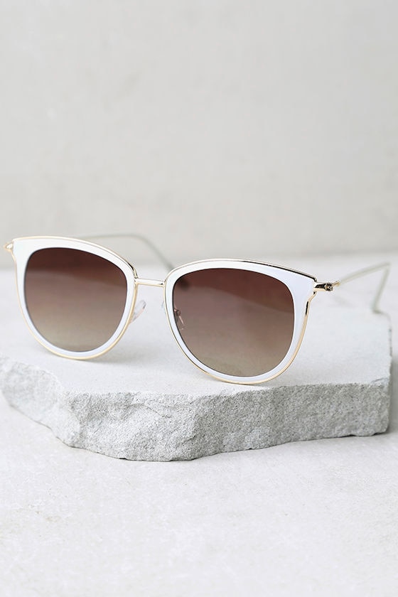 Cute Gold and White Sunglasses - Retro-Inspired Sunglasses - Gold ...