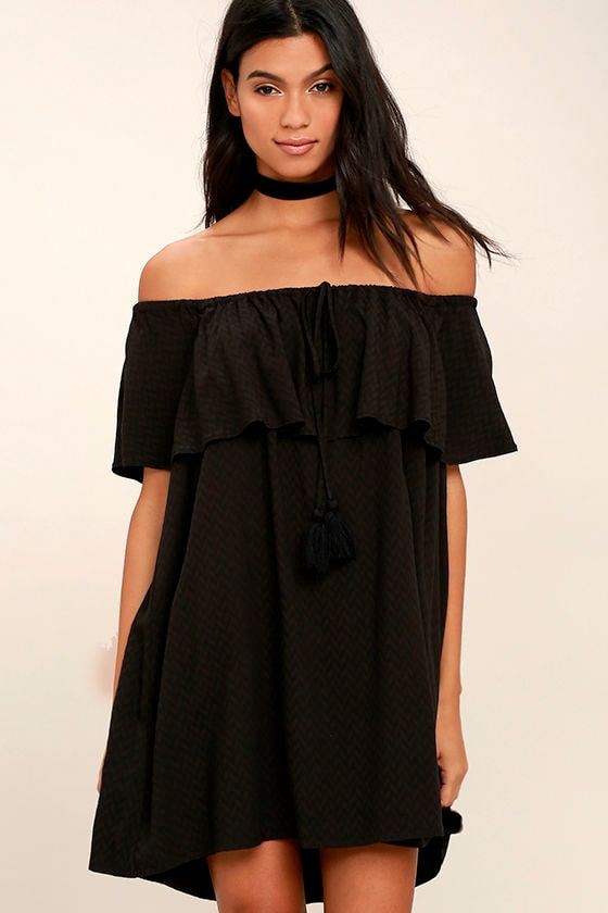 Chic Black Dress - Off-the-Shoulder Dress - Black Shift Dress - $64.00 ...