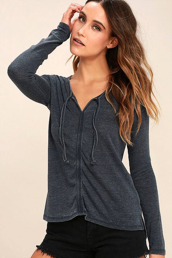 Others Follow Top - Heather Blue Top - Long Sleeve Top - $41.00 - Lulus