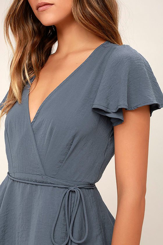 Lovely Slate Blue Top - Wrap Top - Short Sleeve Top - Blouse - $44.00