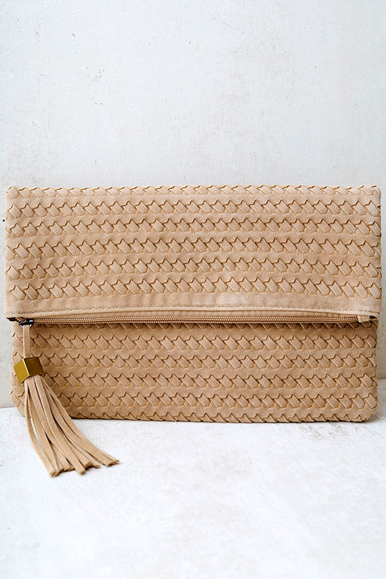 Chic Beige Clutch - Vegan Suede Clutch - Fold Over Clutch - $33.00 - Lulus