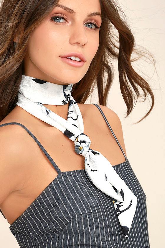 Lovely White Scarf - Floral Print Scarf - Skinny Scarf - $10.00 - Lulus