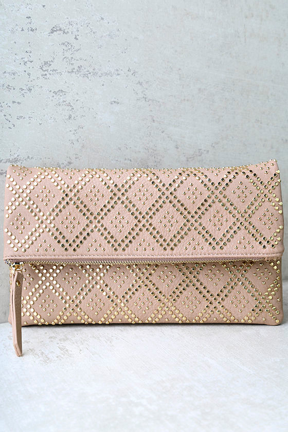 Chic Taupe Clutch - Studded Clutch - Vegan Leather Clutch - $37.00 - Lulus