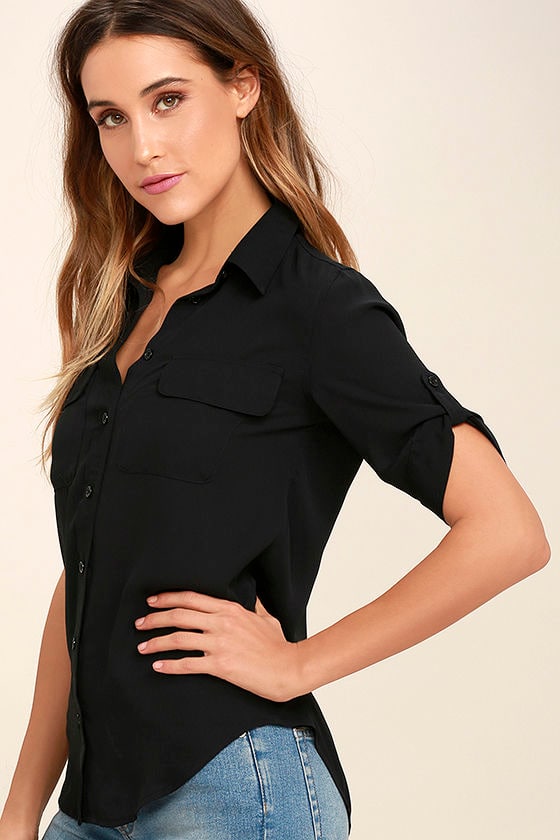 Cute Black Top - Button-Up Top - Short Sleeve Top - Lulus