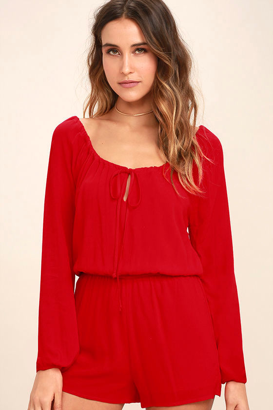 Cute Red Romper - Long Sleeve Romper - $49.00 - Lulus