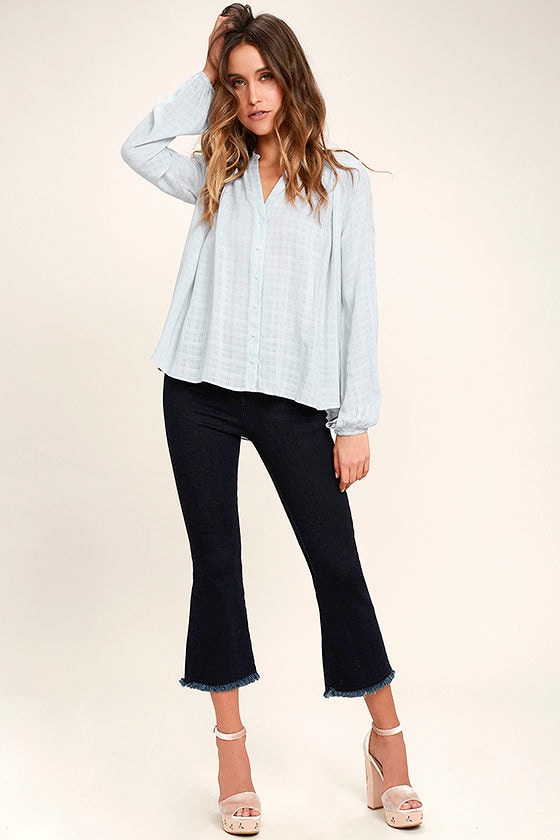 Lovely Light Blue Top - Button-Up Top - Long Sleeve Top - Tunic Top ...