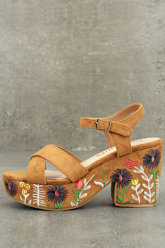 Coconuts Fresh - Embroidered Platform Sandals - Vegan Suede Sandals ...
