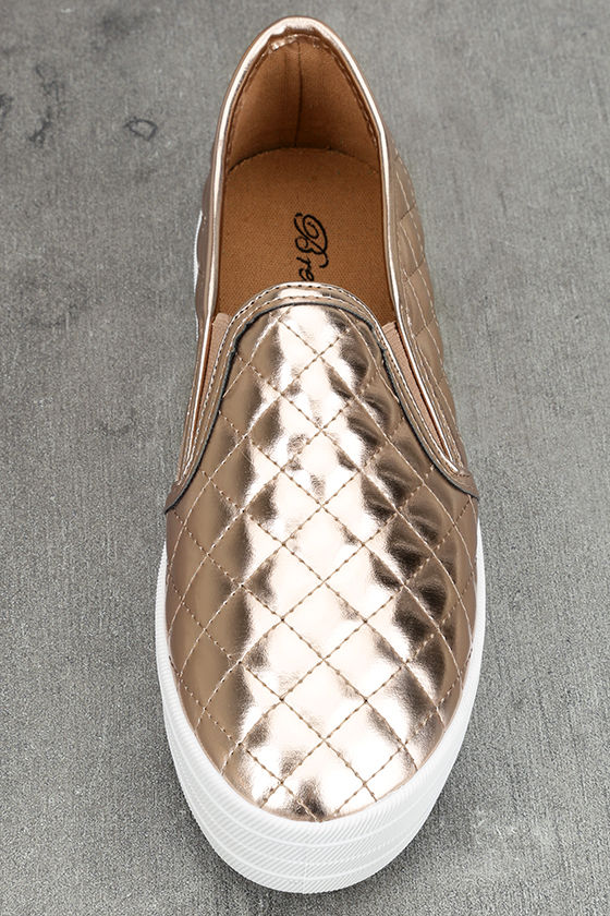 Stylish Rose Gold Sneakers - Flatform Sneakers - Quilted Metallic ...