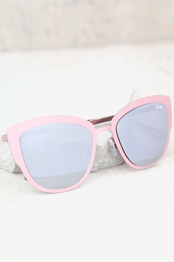 Quay Super Girl Sunglasses Silver And Pink Sunglasses Mirrored Cat Eye Sunglasses 6000