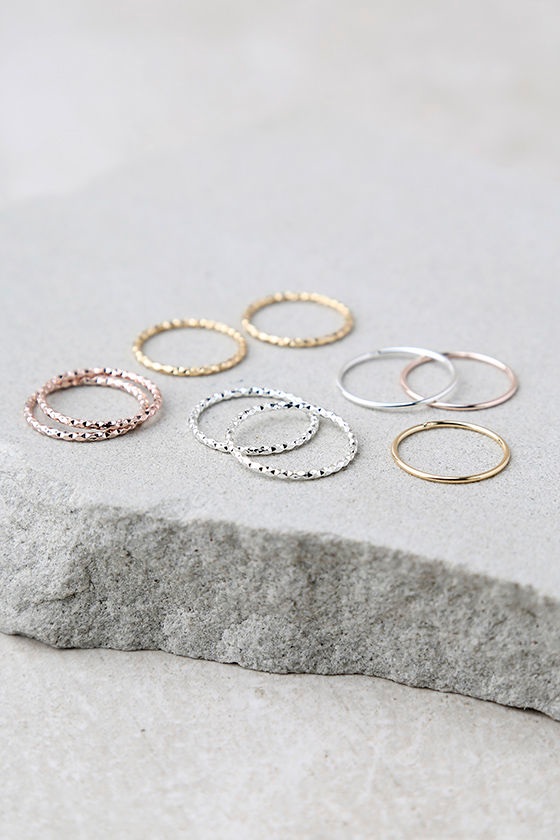 Cool Multi Metal Ring Set - Rose Gold Ring Set - Gold Ring Set - Silver ...