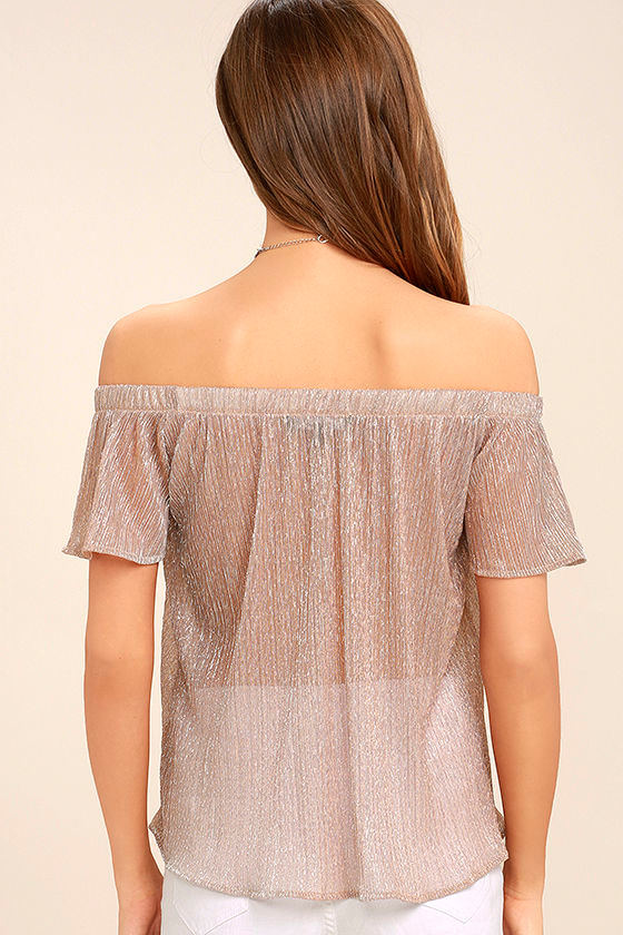 Fun Blush Pink Top - Rose Gold Off-the-Shoulder Top - Metallic OTS Top ...