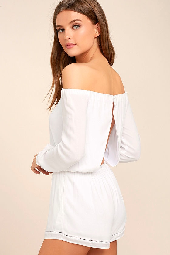Tavik Carey White Romper Off The Shoulder Romper Backless Romper
