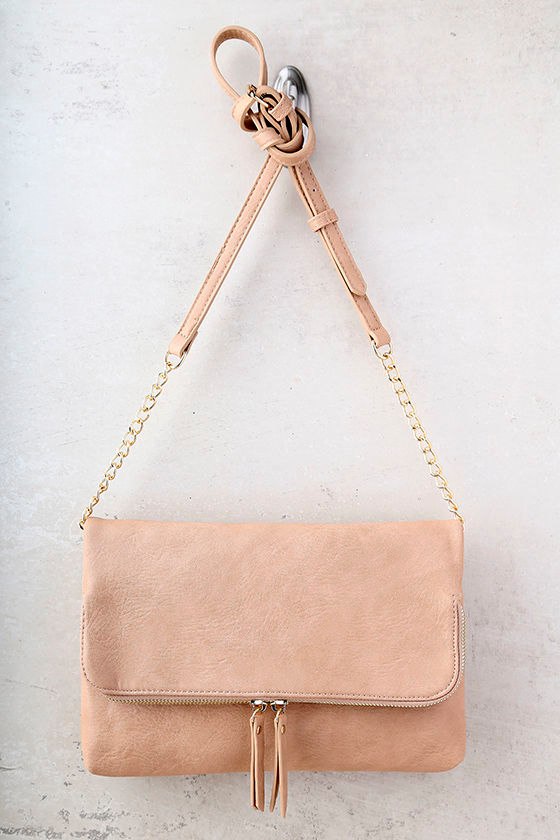 Chic Beige Clutch - Vegan Leather Clutch - Fold Over Clutch - $35.00