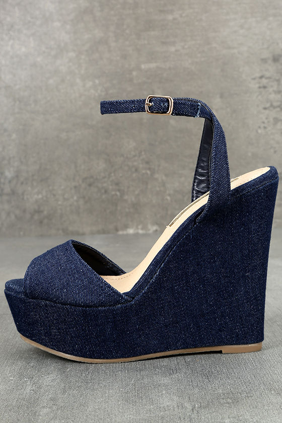Cute Blue Wedges - Denim Wedges - Ankle Strap Wedges - $36.00 - Lulus