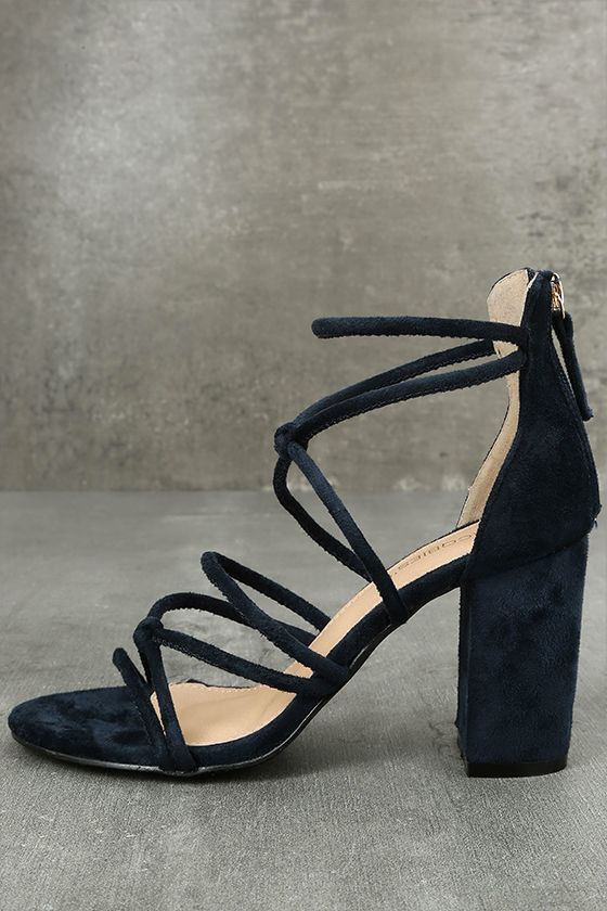Sexy Navy Heels - Blue Ankle Strap Heels - Vegan Suede Heels - $39.00 ...
