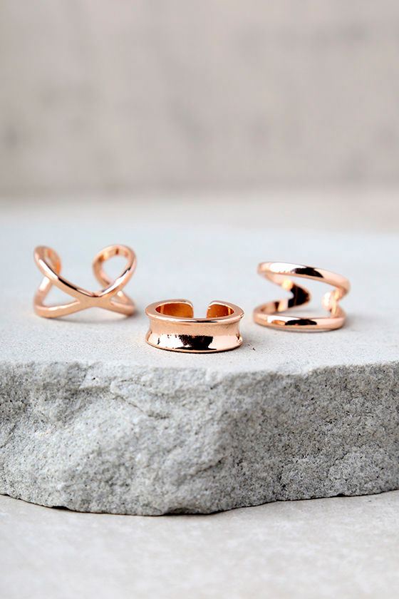 Cool Rose Gold Ring Set - Rose Gold Rings - Chunky Ring Set - $15.00 ...