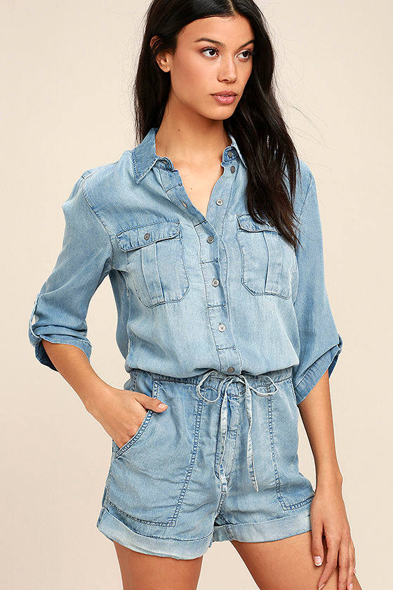 Cute Chambray Romper - Button-Up Romper - Tencel Romper - $88.00 - Lulus