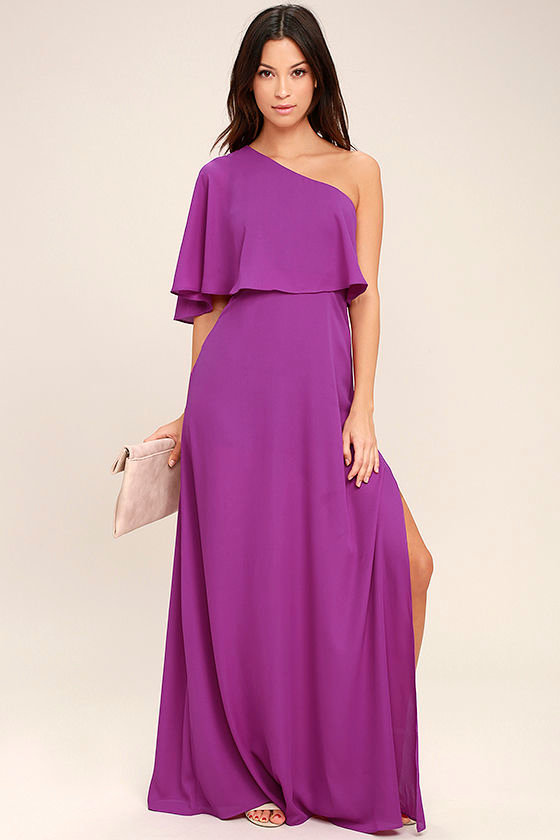 Lovely Magenta Dress - One-Shoulder Dress - Maxi Dress - $72.00 - Lulus