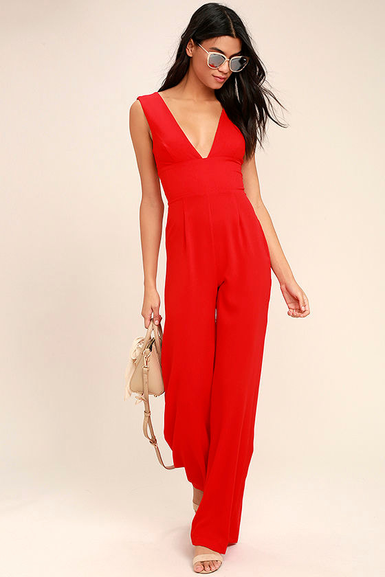 Chic Red Jumpsuit Wide Leg Jumpsuit Woven Jumpsuit 68 00 Lulus