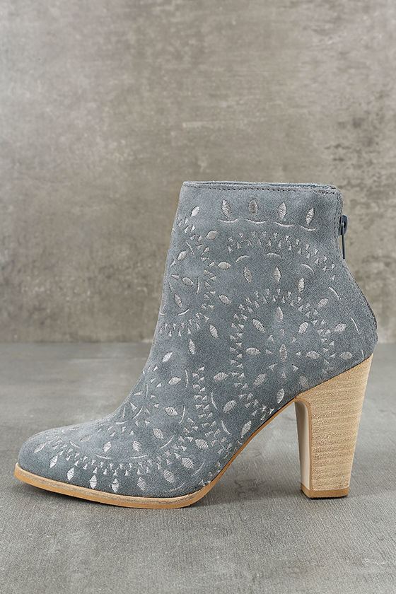 Matisse Springfield Dusty Blue - Embroidered Ankle Booties - Suede ...