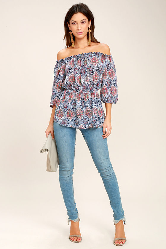 Cool Light Blue Top - Print Top - Off-the-Shoulder Top - $42.00 - Lulus