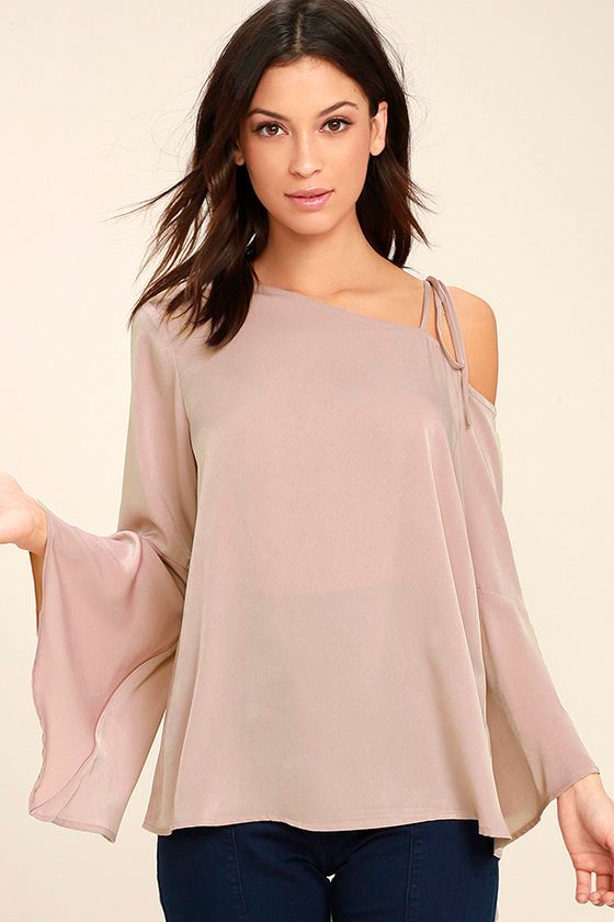 Chic Mauve Top - Asymmetrical Top - One Shoulder Top - Bell Sleeve Top ...