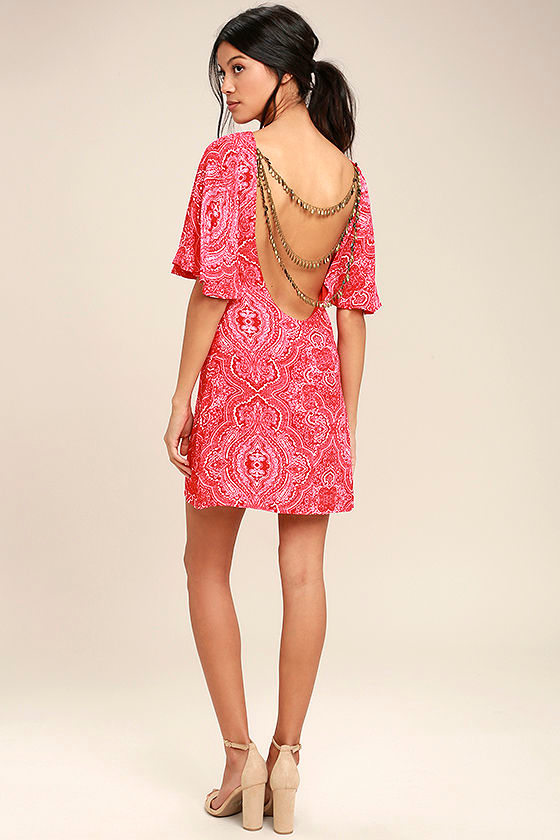 Boho Red Print Dress - Backless Dress - Shift Dress - $62.00 - Lulus