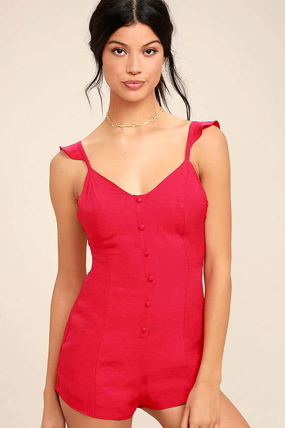 Cute Berry Red Romper Sleeveless Romper Backless Romper Lace Up