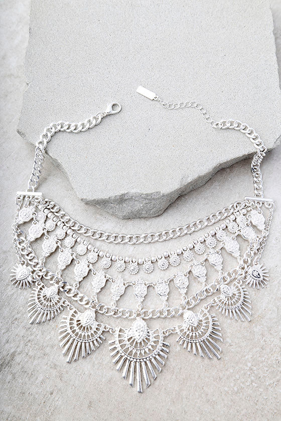 Boho Silver Necklace - Statement Necklace - Engraved Necklace - $26.00 ...