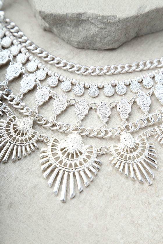 Boho Silver Necklace - Statement Necklace - Engraved Necklace - $26.00 ...