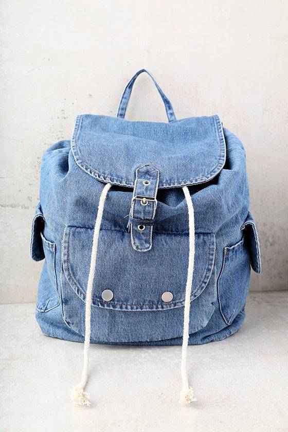 Cute Blue Denim Backpack - Drawstring Backpack - Mini Backpack - $46.00 ...