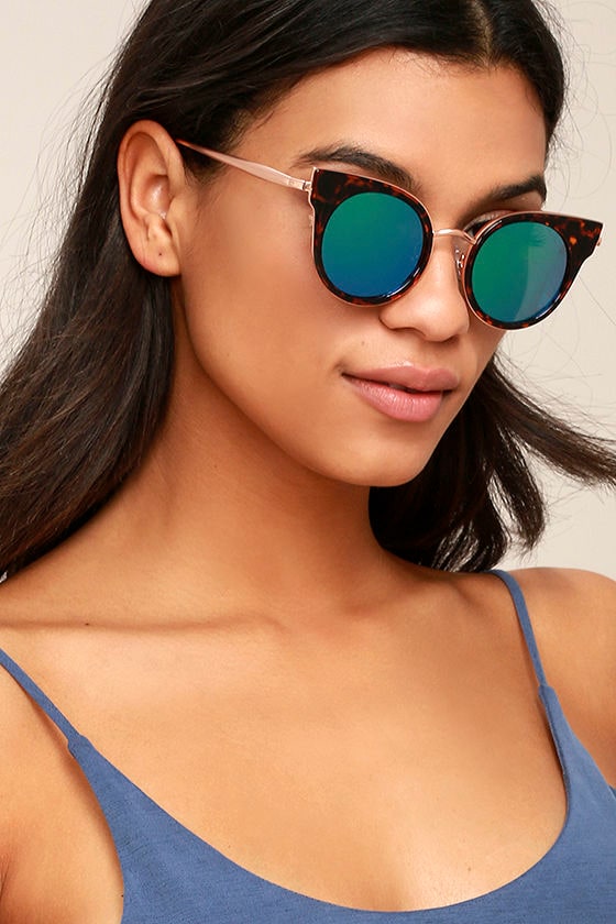 Cool Tortoise And Blue Sunglasses Mirrored Sunglasses Round