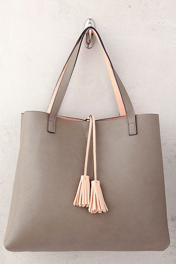 Cute Taupe and Pink Tote - Reversible Tote - Faux Leather Tote - $53.00 ...