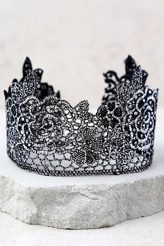 Lovely Black and Silver Lace Choker - Silver Choker Necklace - Lace ...