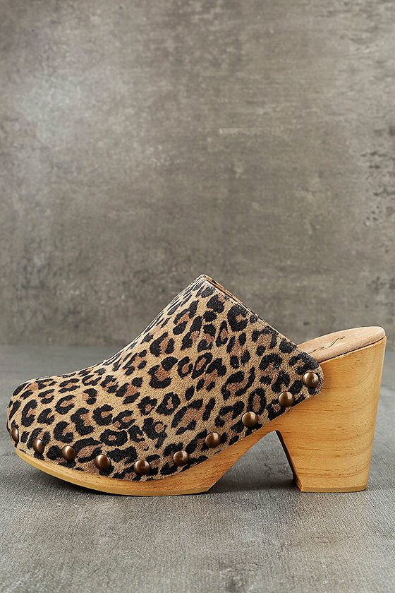 Free People Ring Leader - Leopard Suede Leather Mules - Platform Clogs ...