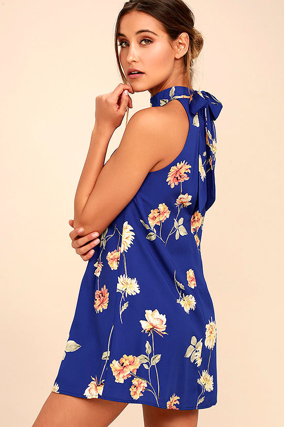 Royal Blue Print Dress - Floral Print Dress - Swing Dress - Lulus