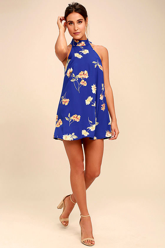 Royal Blue Print Dress - Floral Print Dress - Swing Dress - Lulus