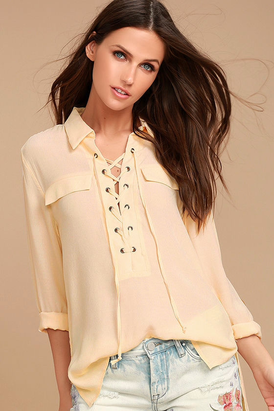 Chic Light Beige Top - Lace-Up Top - Long Sleeve Top - $46.00 - Lulus