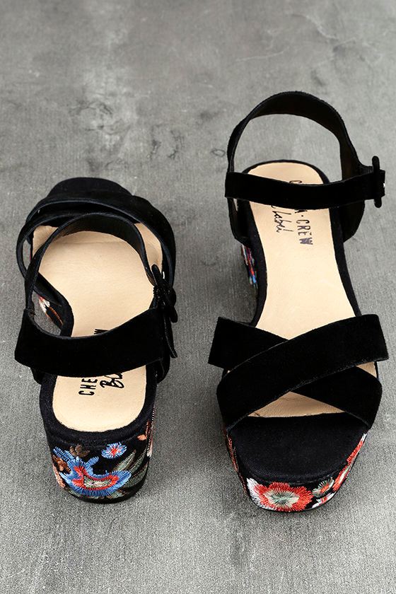 Chelsea Crew Fancy Platform - Embroidered Platforms - Black Suede ...
