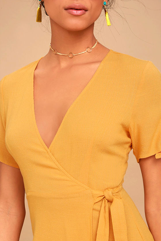 Cute Yellow Dress - Wrap Dress - Short Sleeve Dress