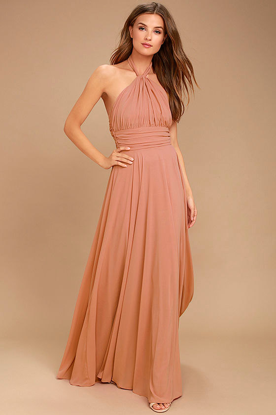 Elegant Rusty Rose Dress - Maxi Dress - Halter Dress - Halter Maxi ...