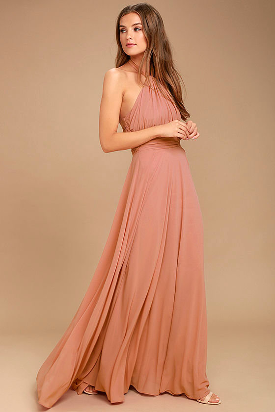 Elegant Rusty Rose Dress - Maxi Dress - Halter Dress - Halter Maxi ...