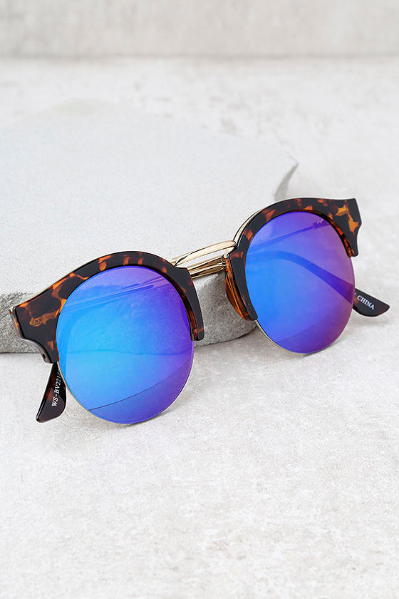 Cute Tortoise Sunglasses Blue Lens Sunglasses Mirrored Sunglasses