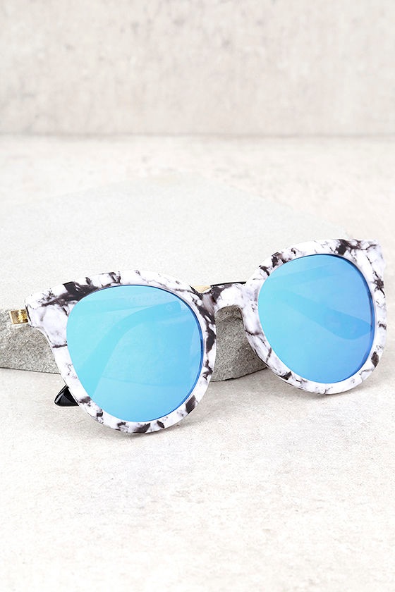 Cool White and Blue Sunglasses - Marbled Sunglasses - Mirrored ...