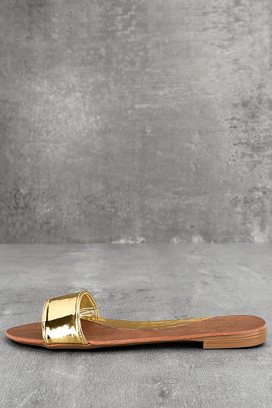 Cute Gold Sandals - Metallic Slide Sandals - Vegan Leather Slides - $17 ...