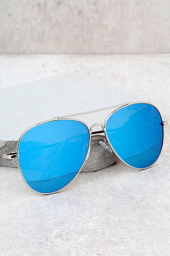 Cool Silver and Blue Aviators - Mirrored Sunglasses - Aviator ...