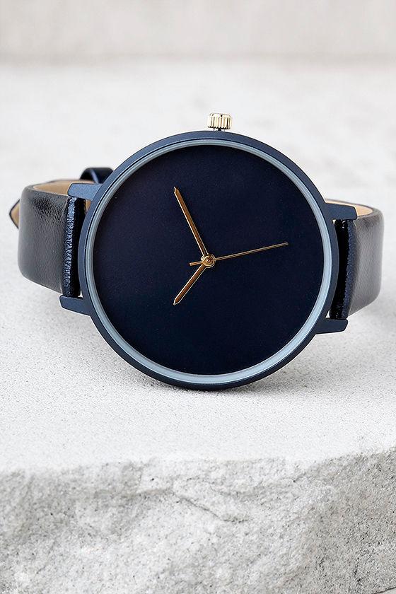 Trendy Navy Blue Watch - Metallic Blue Watch - Vegan Leather Watch ...