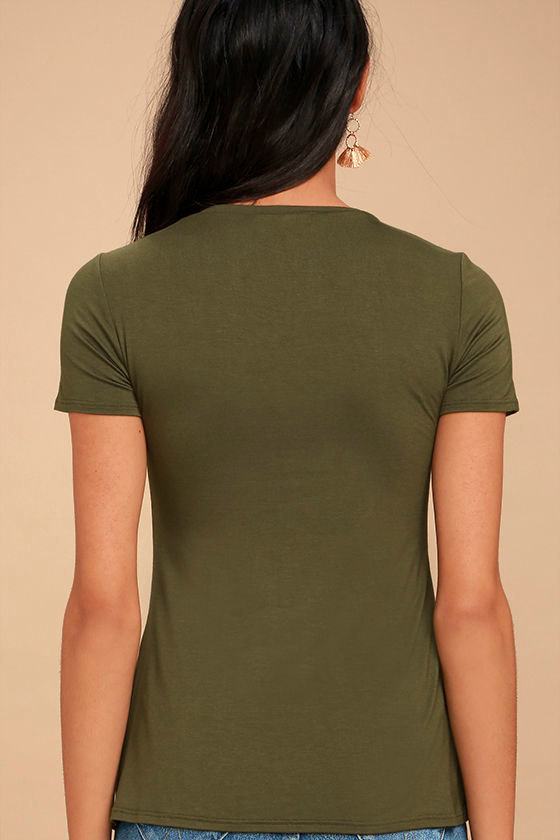 Cute Olive Green Tee - Short Sleeve Tee - Side Slit Tee - $28.00 - Lulus